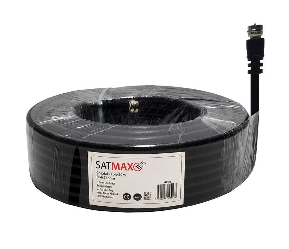 Satmax 20m Black RG6 Coax Satellite Cable | CCTV101