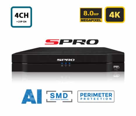 SPRO 8MP/4K 4CH 5-in-1 HD CCTV DVR Recorder with AI DHDVR06-B6-V2 | CCTV101