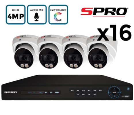SPRO 16 Camera 4MP 24/7 Full Colour with Mic PoE CCTV Kit | CCTV101
