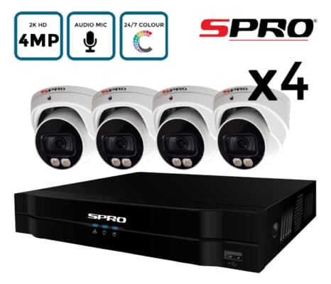 SPRO 4 Camera 4MP 24/7 Full Colour with Mic PoE CCTV Kit | CCTV101